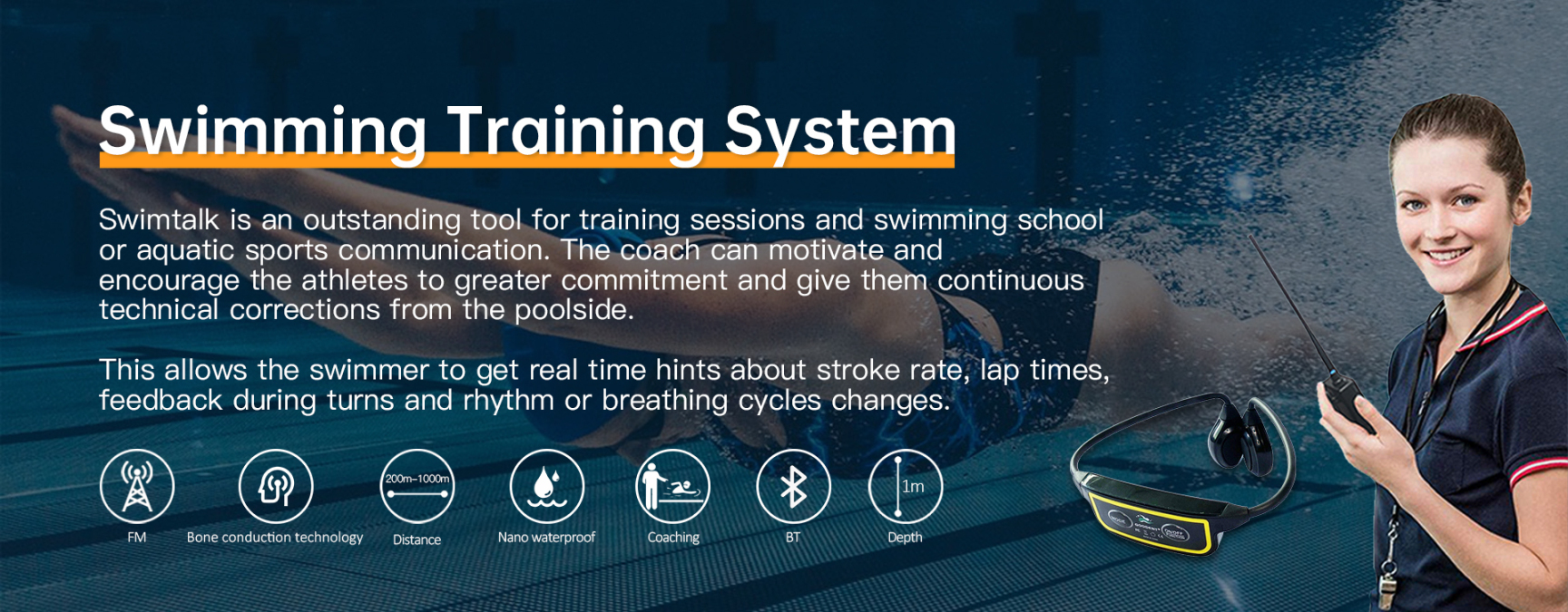 Swim Training System Bone Conduction Headset Swim coach communicator ...