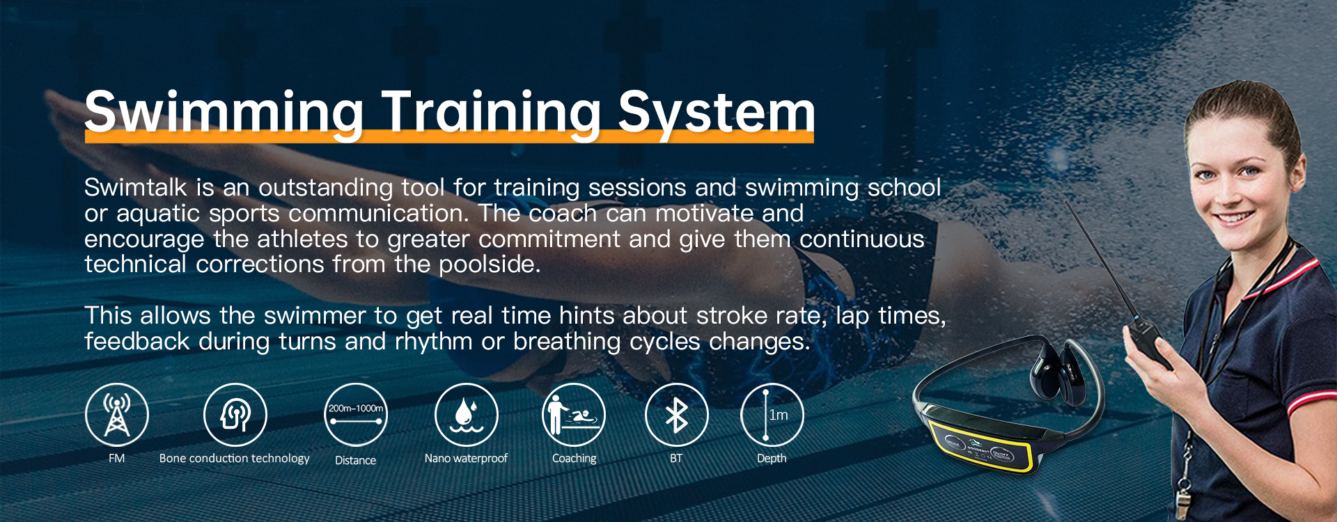 Swim Training System Bone Conduction Headset Swim coach communicator ...