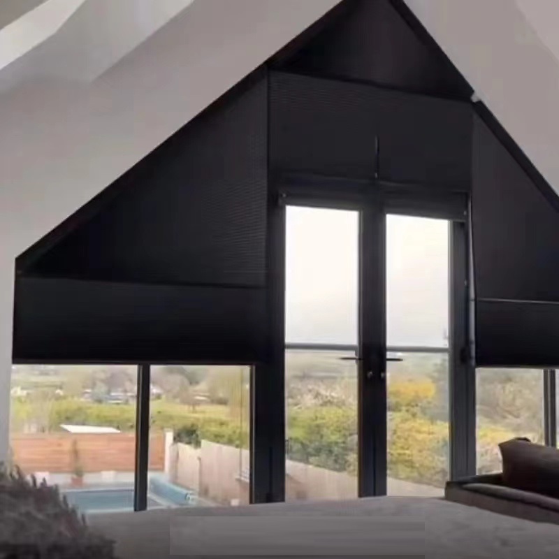 Motorized Trapezoid Cellular Blinds Electric Irregular Honeycomb Shades ...