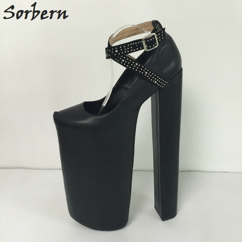 Sorbern 50Cm Super High Heel Block Heeled Women Slippers Rivets Thick ...