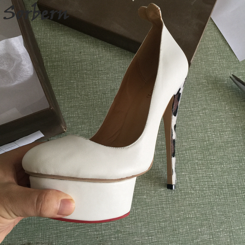 White Soft PU Women Pumps Platform High Heels Slip-on