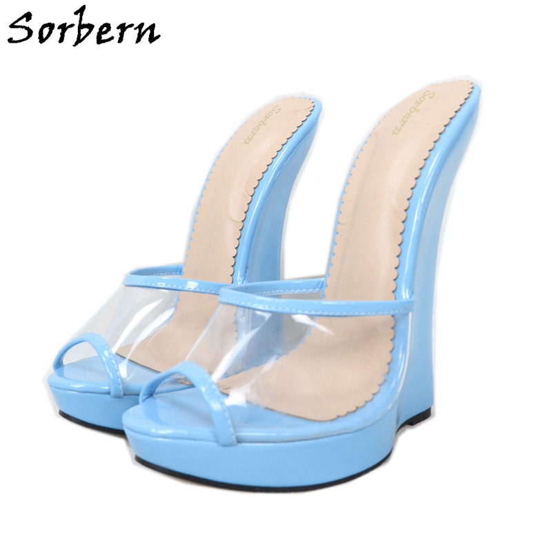 Sorbern Patent Wedges Slip On Sandals Women Open Toe