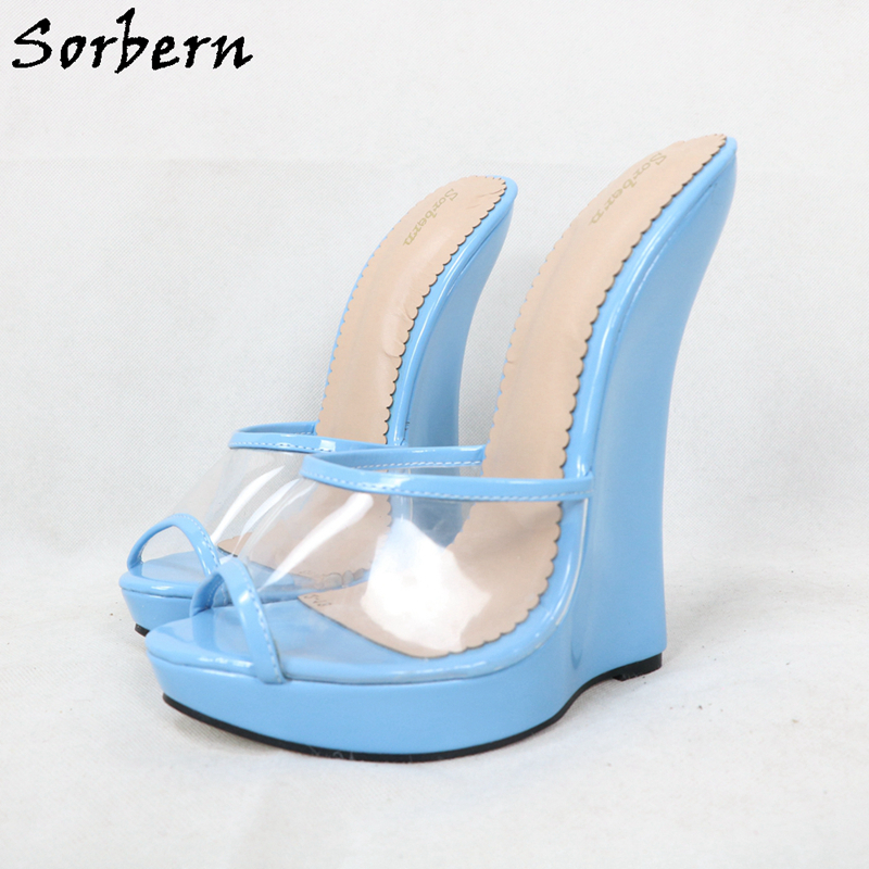 Sorbern Patent Wedges Slip On Sandals Women Open Toe