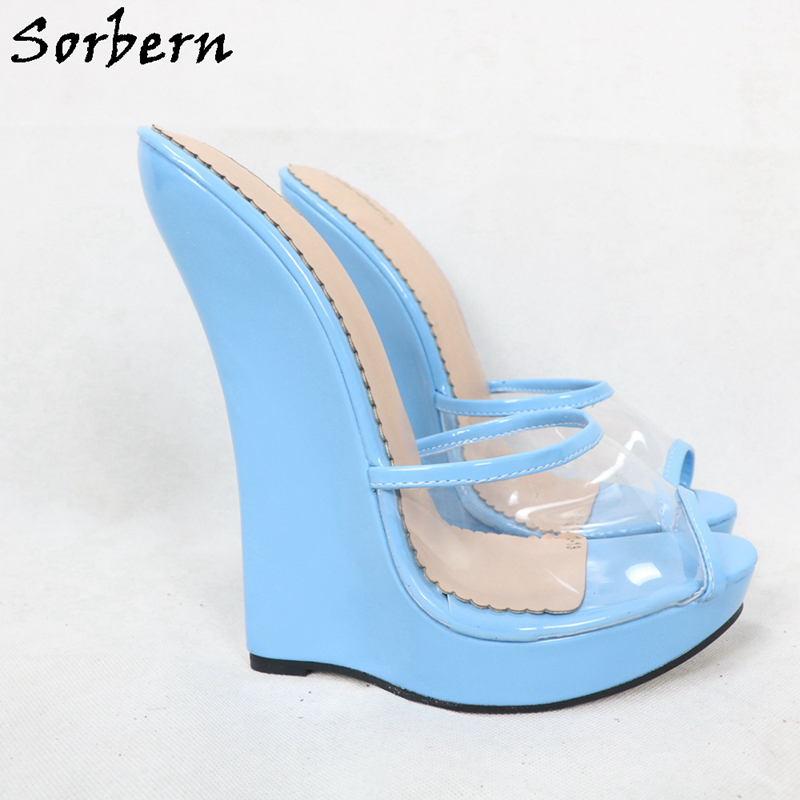 Sorbern Patent Wedges Slip On Sandals Women Open Toe
