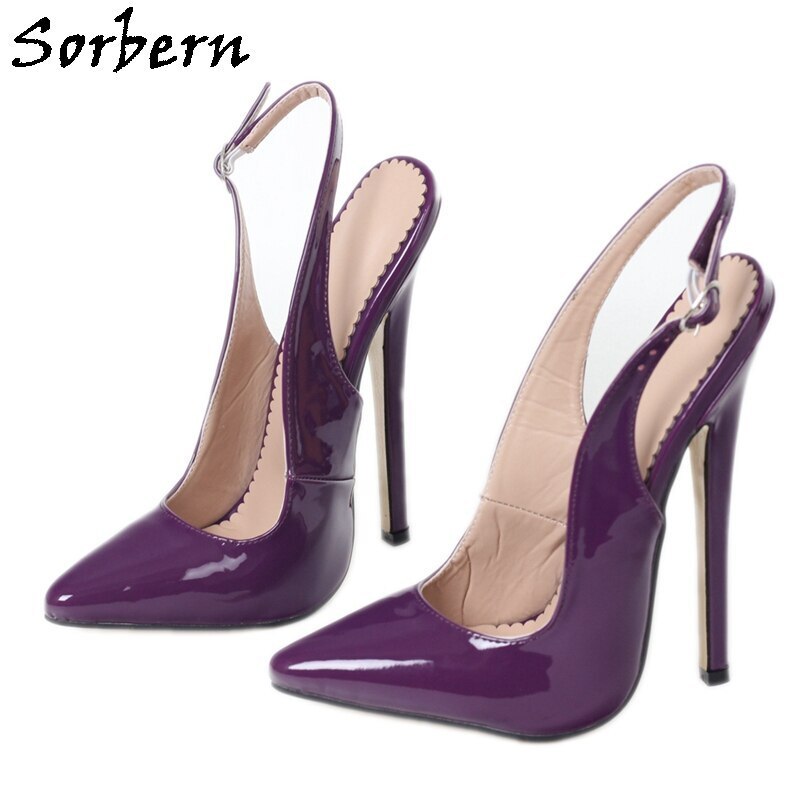 Sorbern Custom Shiny Slingback Women Pumps Pointed Toe High Heels 7 ...