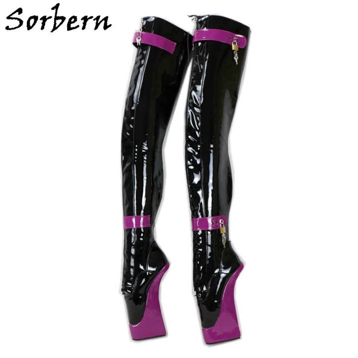 Sorbern Black Lockable Zippers 8 Straps Locks Ballet Boots Women ...