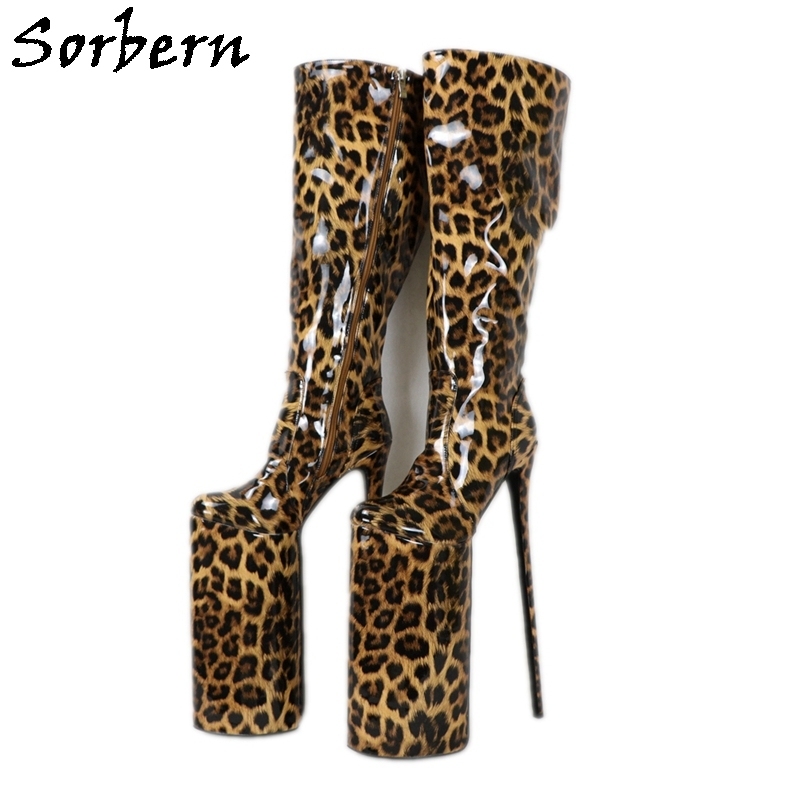 Sorbern 30Cm Narrow Heel Wedge Boots Women Mid Thigh High Half Zippers ...