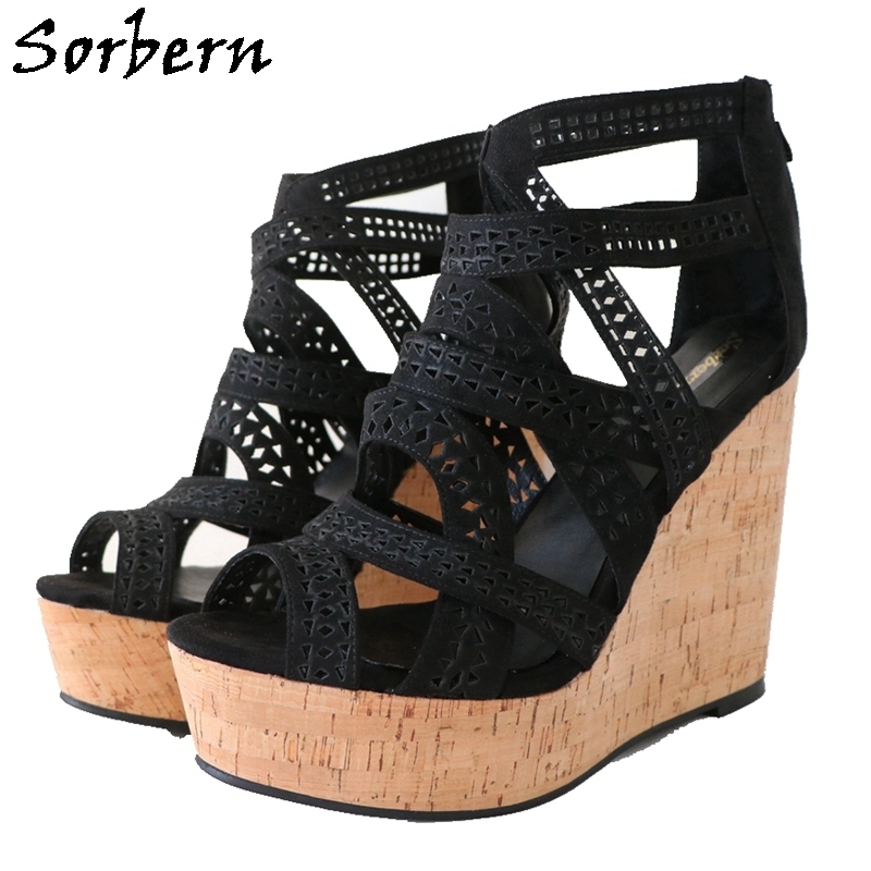 Sorbern Patent Wedges Slip On Sandals Women Open Toe