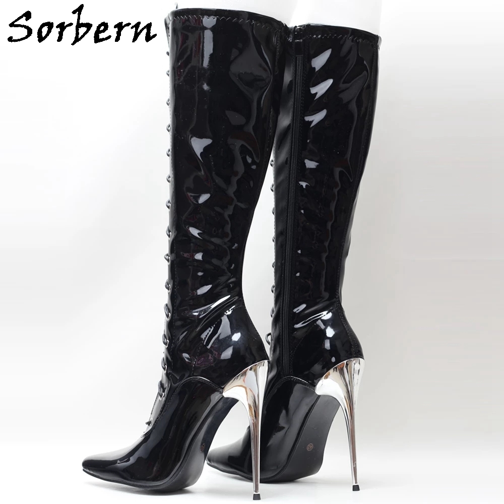 Sorbern Blue Shiny Boots Crotch Thigh High Women Thick Platform ...