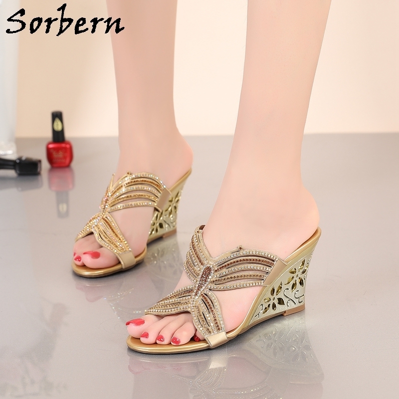 Sorbern Patent Wedges Slip On Sandals Women Open Toe