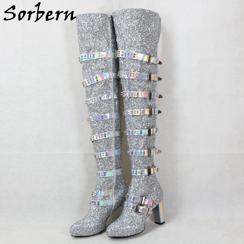 Sorbern Red Unisex Boots Kinky Styles Mid Thigh High Performance Shoe