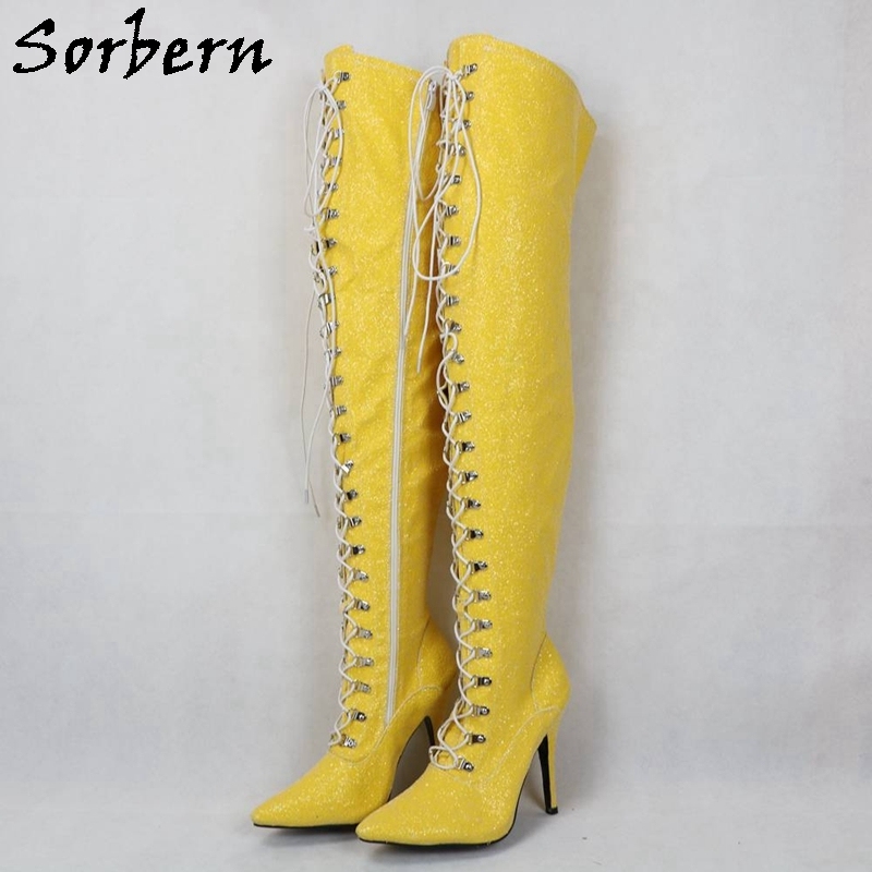 Sorbern Red Unisex Boots Kinky Styles Mid Thigh High Performance Shoe