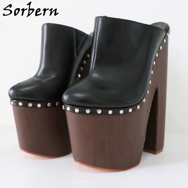 Sorbern Open Toe Black Wedge Mules Pump High Heel Platform Shoe For ...