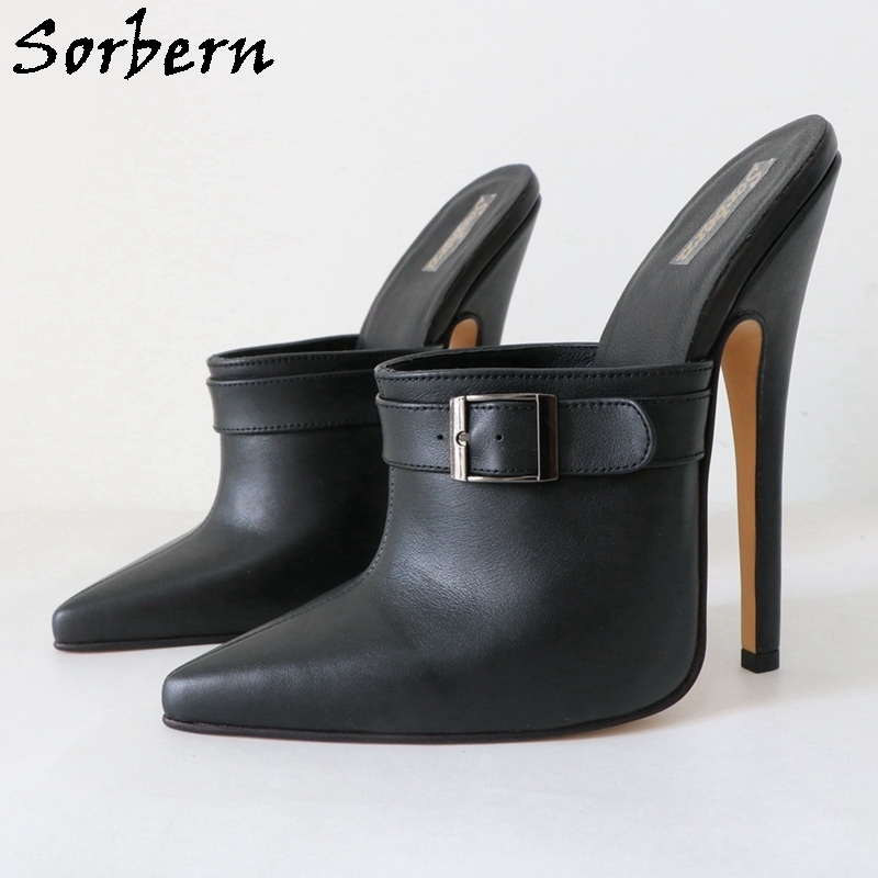 Sorbern 12Cm Metal Cigarette High Heels Women Mules Slip On Shoes ...
