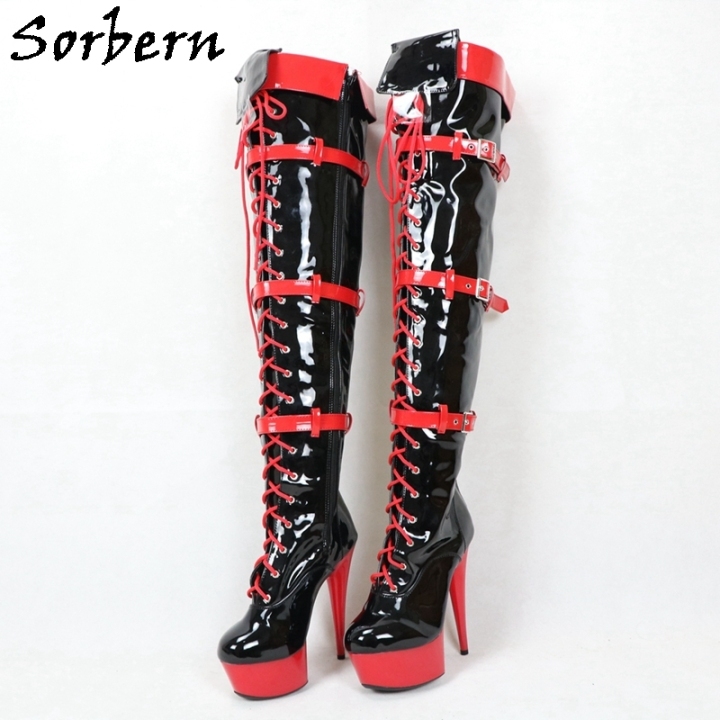 Sorbern Red Unisex Boots Kinky Styles Mid Thigh High Performance Shoe