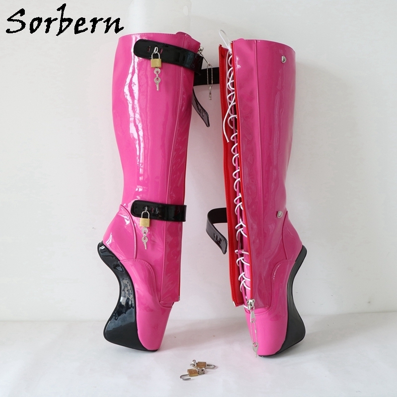 Sorbern Lockable Zipper Knee High Boots For Women Stilettos Platform Shoes