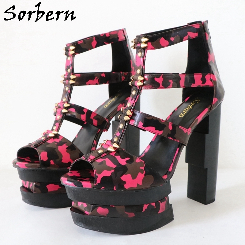 Sorbern Black Patent Real Leather Round Toe Women Pump Shoes High Heel Slip On