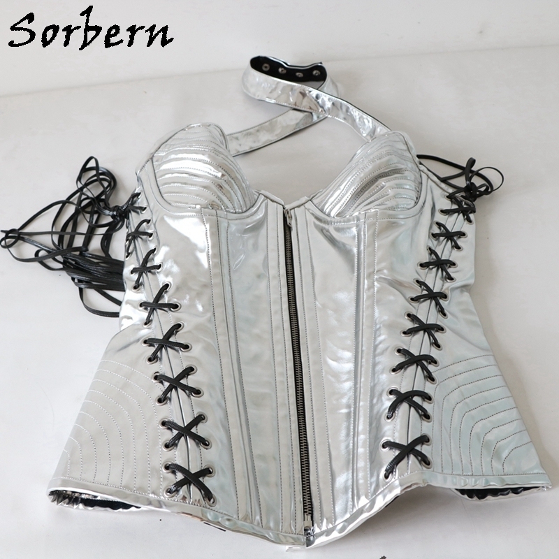 Sorbern Customized Lockable Cupless Corset Women BDSM Fetish Red Patent
