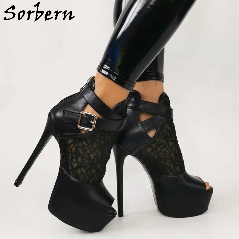 Sorbern Black Matt 40Cm High Heel Mid Thigh High Boots Women Platform ...