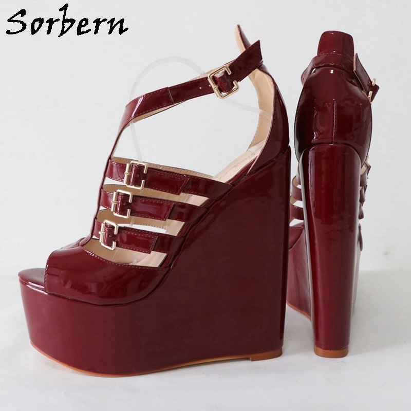 Sorbern Metallic Gold Slingback Thin Straps Wedge Style Fetish Shoe ...