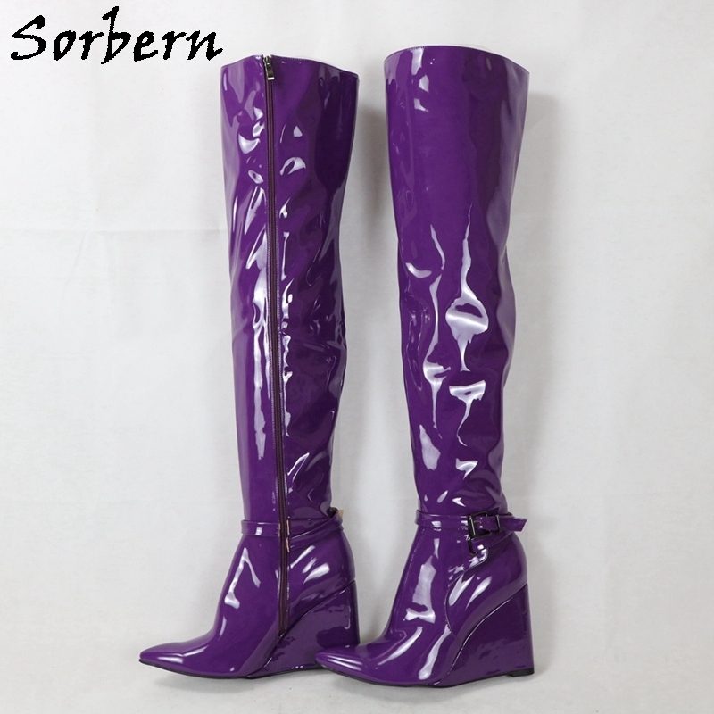 Sorbern Customized Thigh High Curved Wedge High Heel Boots Made-to-order