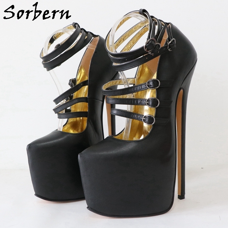 Sorbern Black Matt 40Cm High Heel Mid Thigh High Boots Women Platform ...