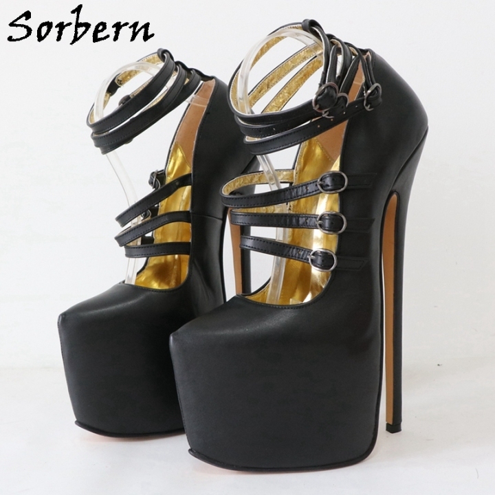 Sorbern Black Matt 40Cm High Heel Mid Thigh High Boots Women Platform ...
