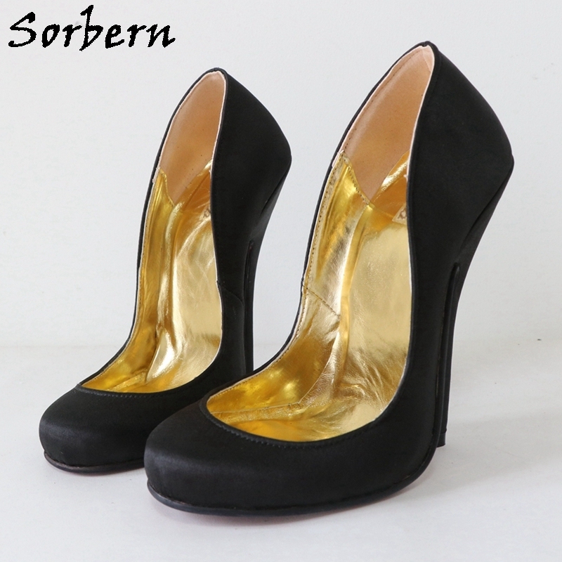 Sorbern Black Patent Real Leather Round Toe Women Pump Shoes High Heel ...