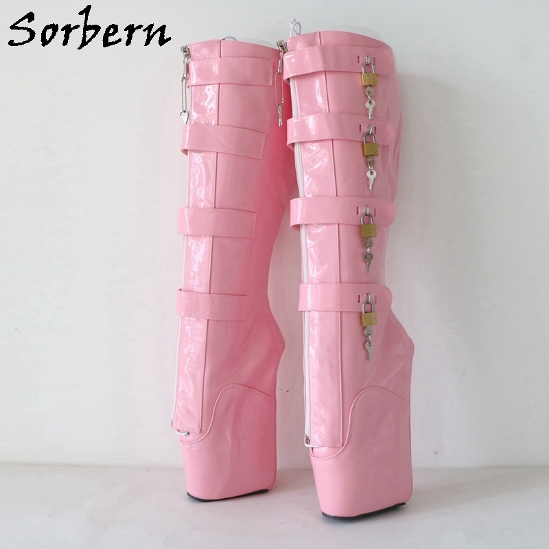 Sorbern Lockable Back Zipper Ballet Boots Knee High See Through Plastic ...