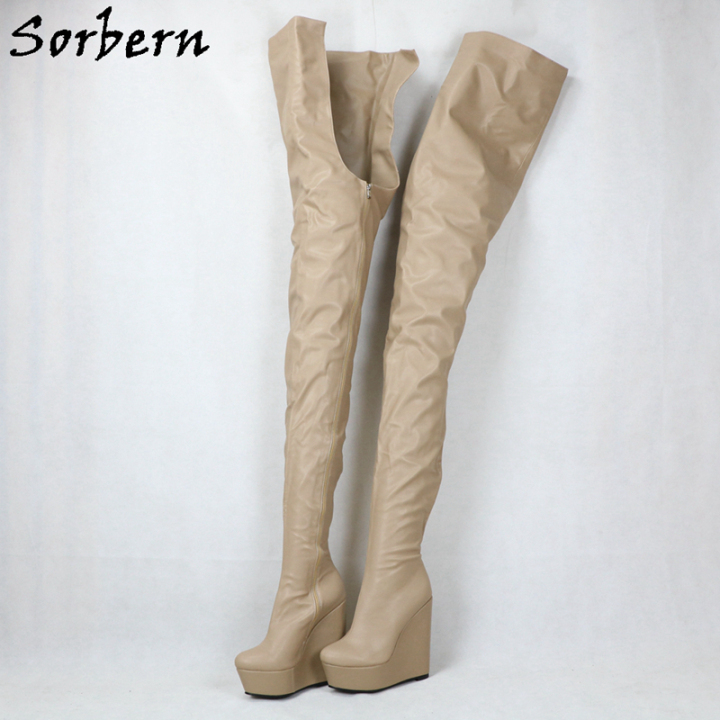 Sorbern 45cm Wedge High Heels Mid Thigh High Boots Women Customized