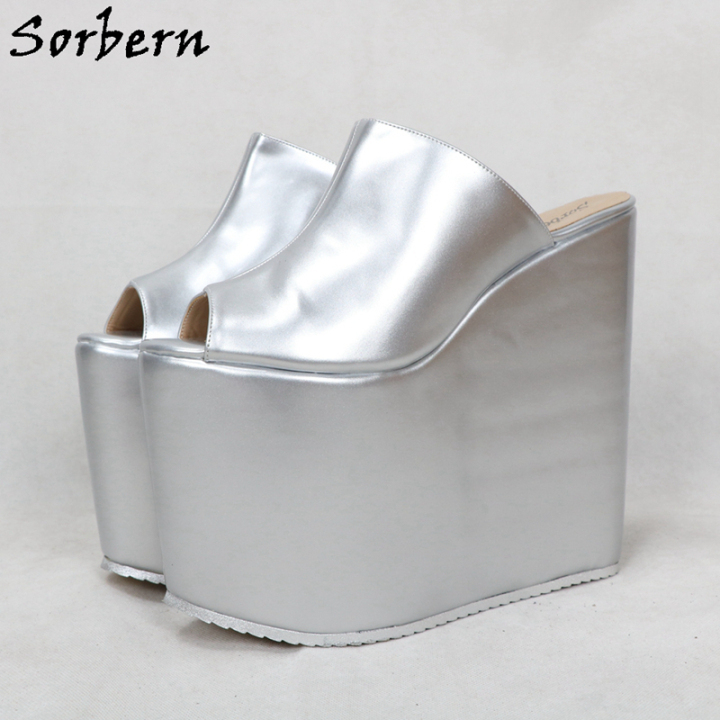 Sorbern Patent Wedges Slip On Sandals Women Open Toe