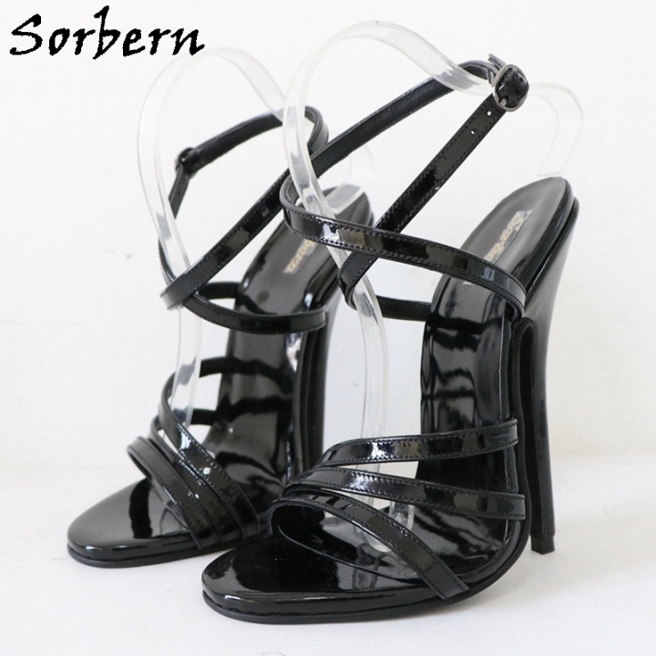 Sorbern Black Slingback Women Pump Shoes Open Toe 15Cm High Heel 4Cm ...