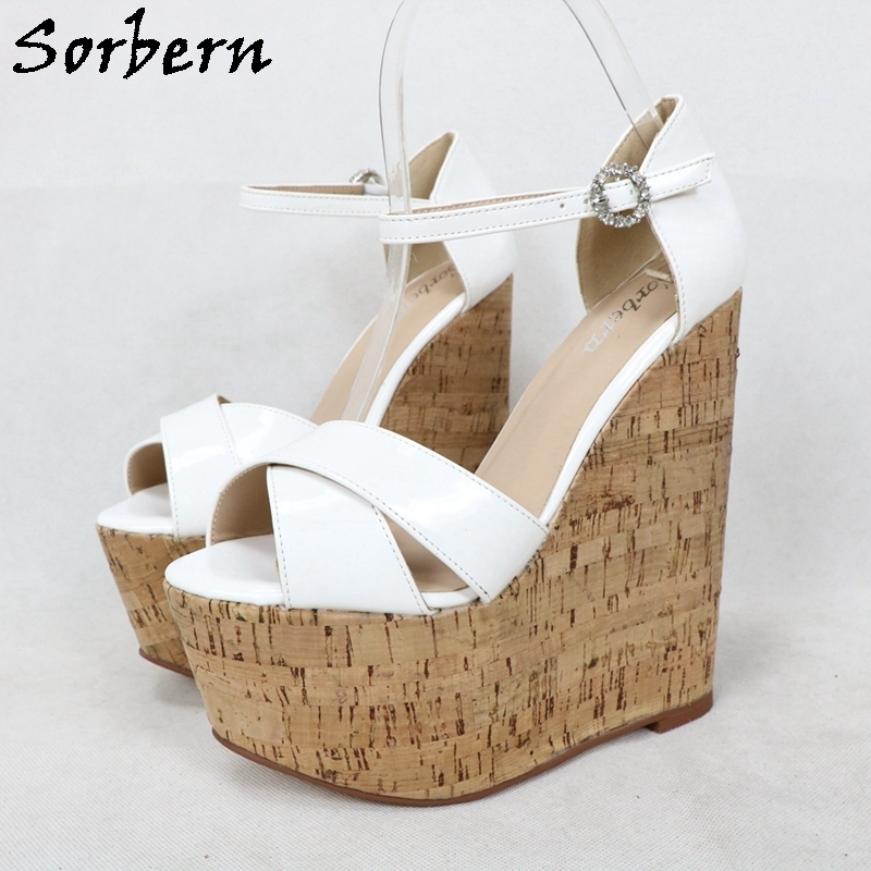 Sorbern Sexy Pink Women Sandals 18Cm High Heels Wedges Shoes For Women