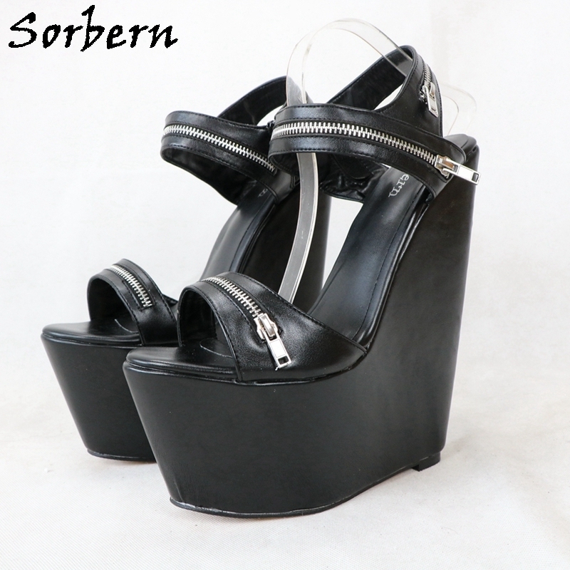 Sorbern Sexy Pink Women Sandals 18Cm High Heels Wedges Shoes For Women
