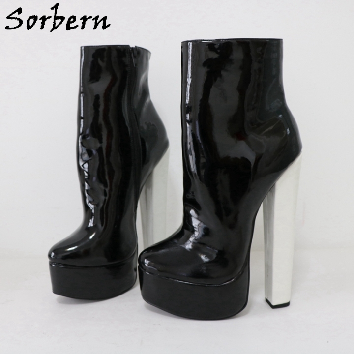Sorbern Fashion High Heel Boots Women Rectangular Heel Lace Up