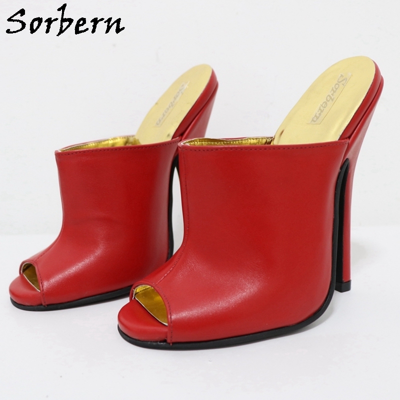 Sorbern Genuine Leather Women Mules 8Cm Block High Heel Pump Shoes Long ...