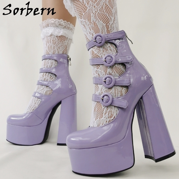 Sorbern Black Matt 40Cm High Heel Mid Thigh High Boots Women Platform ...