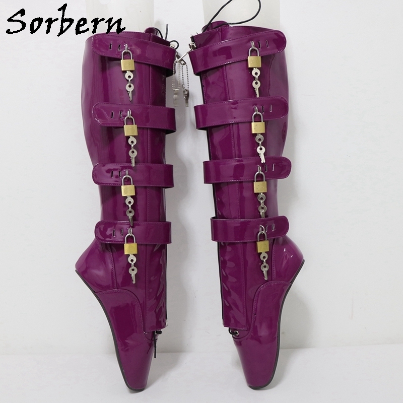 Sorbern Black Lockable Zippers 8 Straps Locks Ballet Boots Women ...