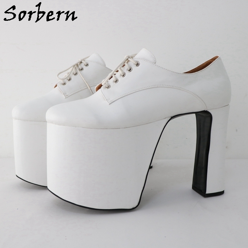 Sorbern Retro Unisex Pump Shoes Women Block Burlesque High Heel Genuine ...