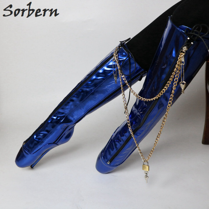 Sorbern Lockable Heelless Lace Up Med Calf Boots Women Ballet Heels ...