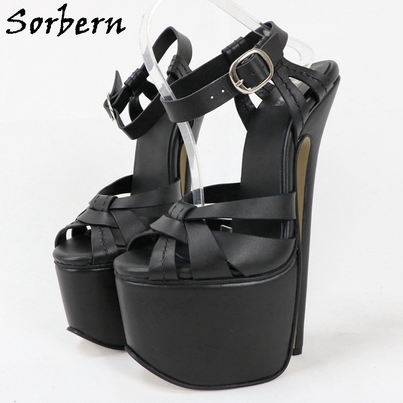 Sorbern 27Cm Pink Cow Leather Pumps Women Ankle Straps Pointed Toe