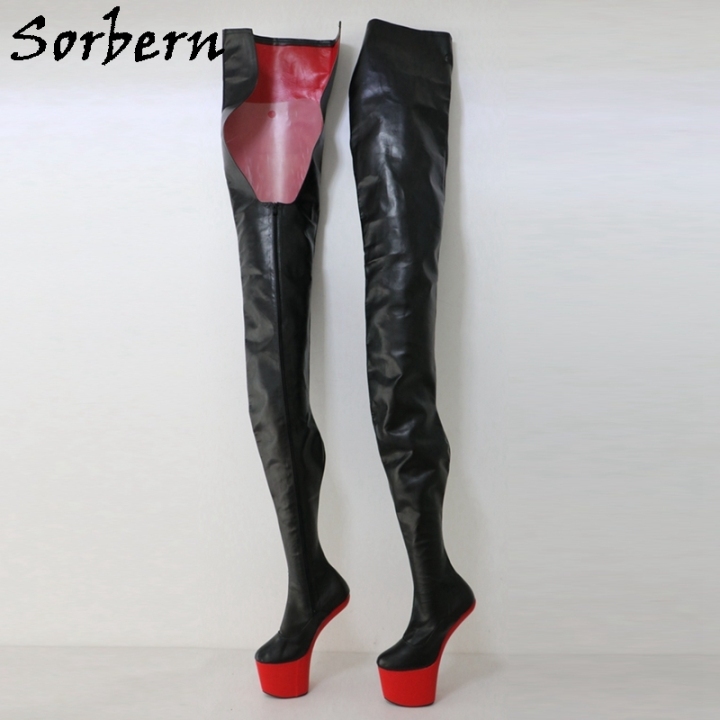 Sorbern Cows Print Women Boots Ballet Heelless Knee High Fetish Shoes