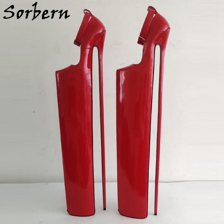 Sorbern 40cm Wedge High Heel Black Glossy Dragqueen Boot Knee High ...