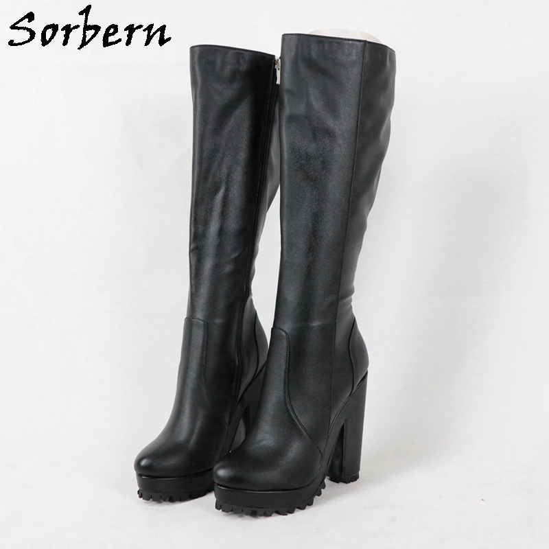 Sorbern 40cm Wedge High Heel Black Glossy Dragqueen Boot Knee High ...