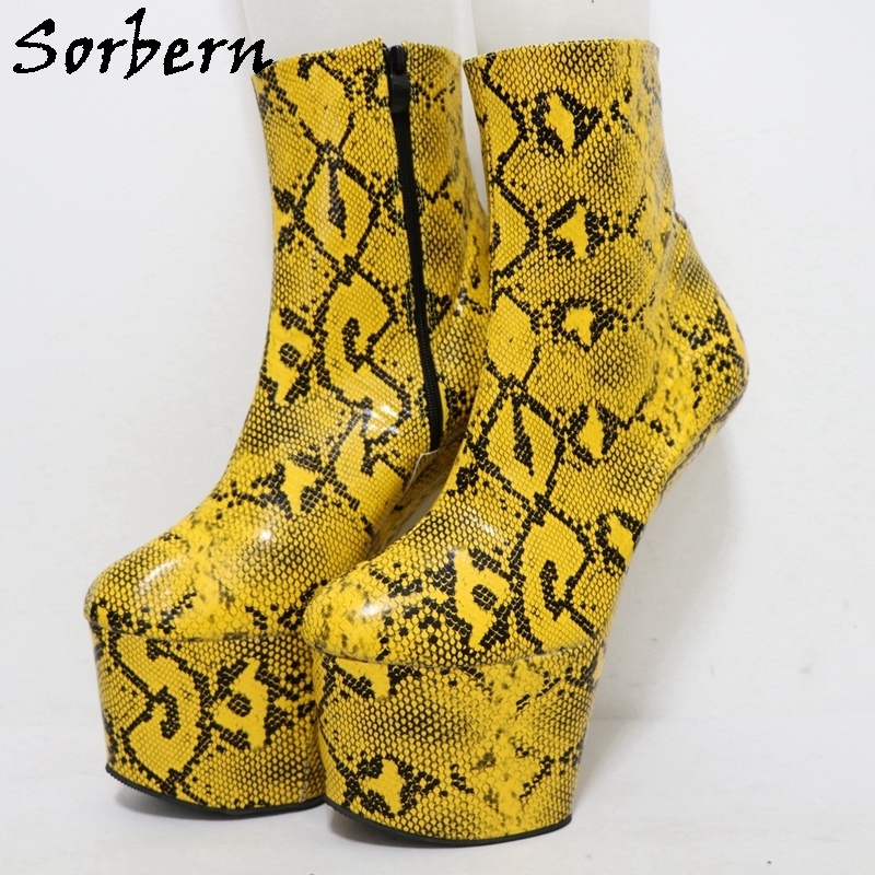Sorbern Black Shiny Heelless Ankle Boots For Women Unisex Styles Custom ...
