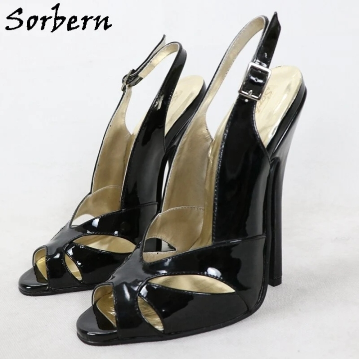 Sorbern Retro Round Toe Black Suede Women Pumps Ankle Straps High Heels 16Cm Burlesque ...