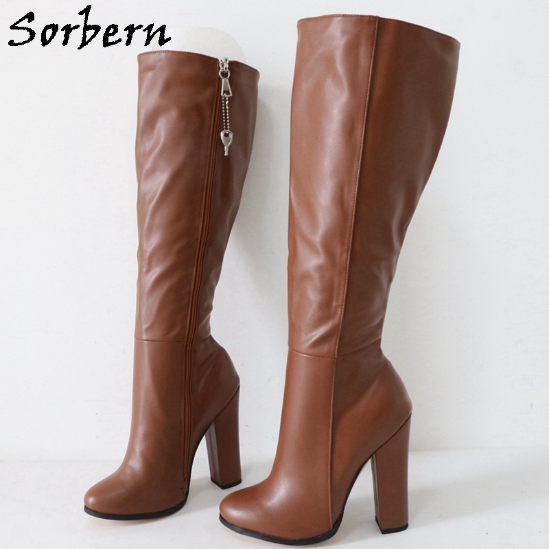 Sorbern Narrow Sole Back Boots Knee High Heel Wedges Lace Up Winter ...