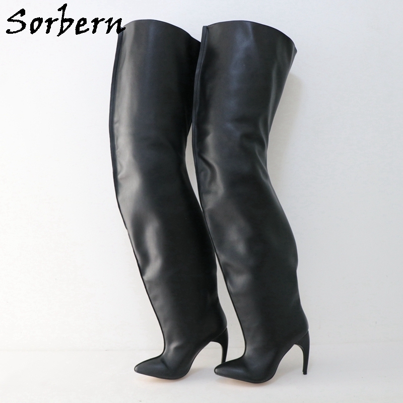 Sorbern Narrow Sole Back Boots Knee High Heel Wedges Lace Up Winter ...