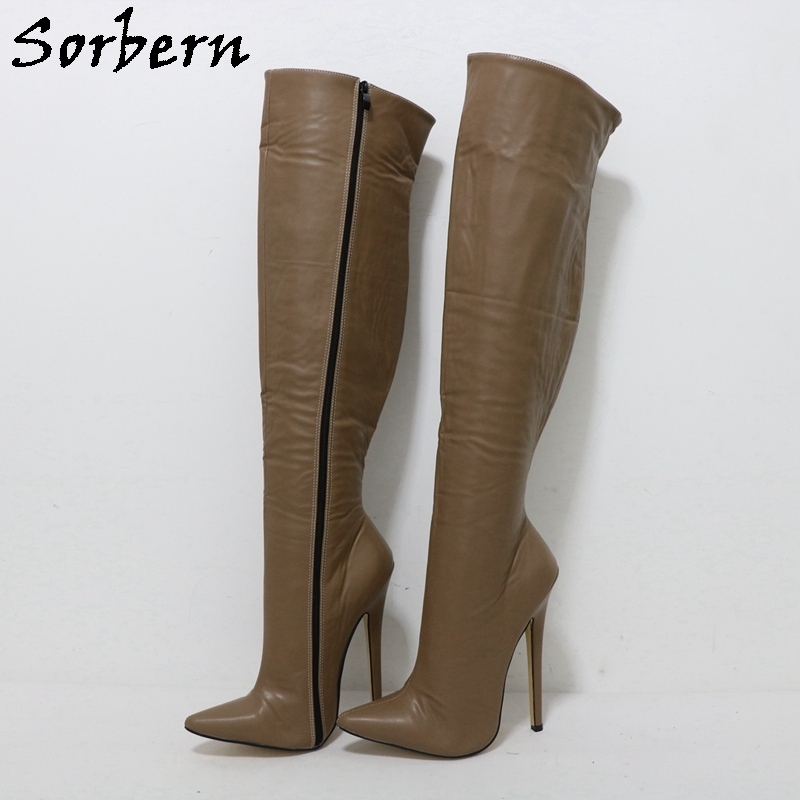 Sorbern U-Shape Open Back Thigh High Boots Women Fetish Style Hard ...