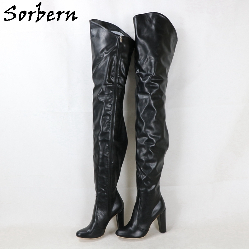 Sorbern Fetish 90cm Women Boots Heelless Long Boot No Heels 12cm Round ...